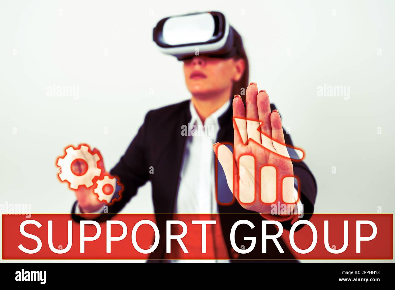 Hand writing sign Support Group. Business overview number of people ...