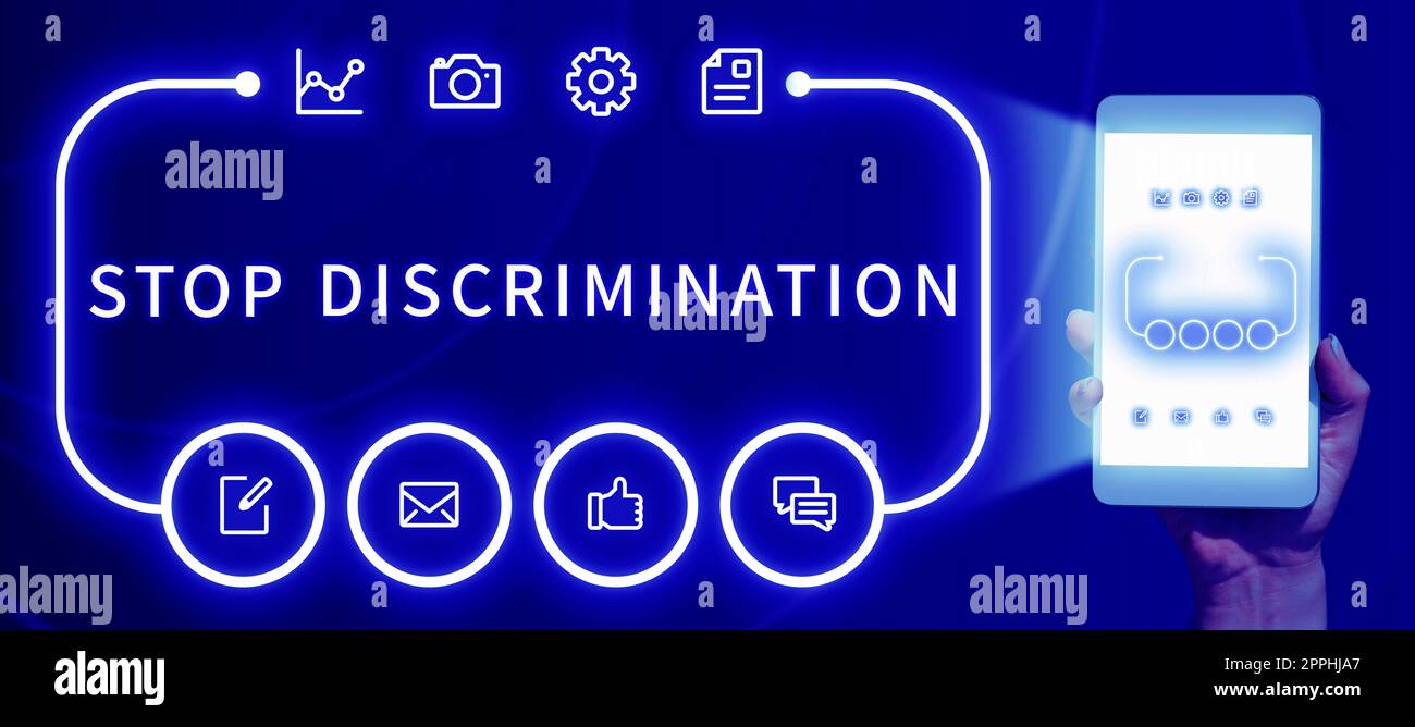 Text showing inspiration Stop Discrimination. Conceptual photo Prevent ...