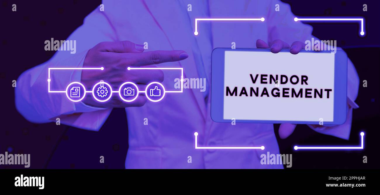 Writing displaying text Vendor Management. Word for activities included ...