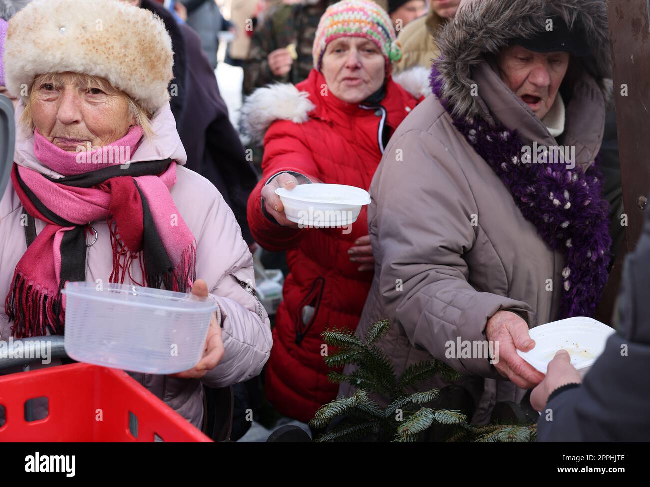 Christmas Eve for poor and homeless on the Main Square in Cracow Stock ...