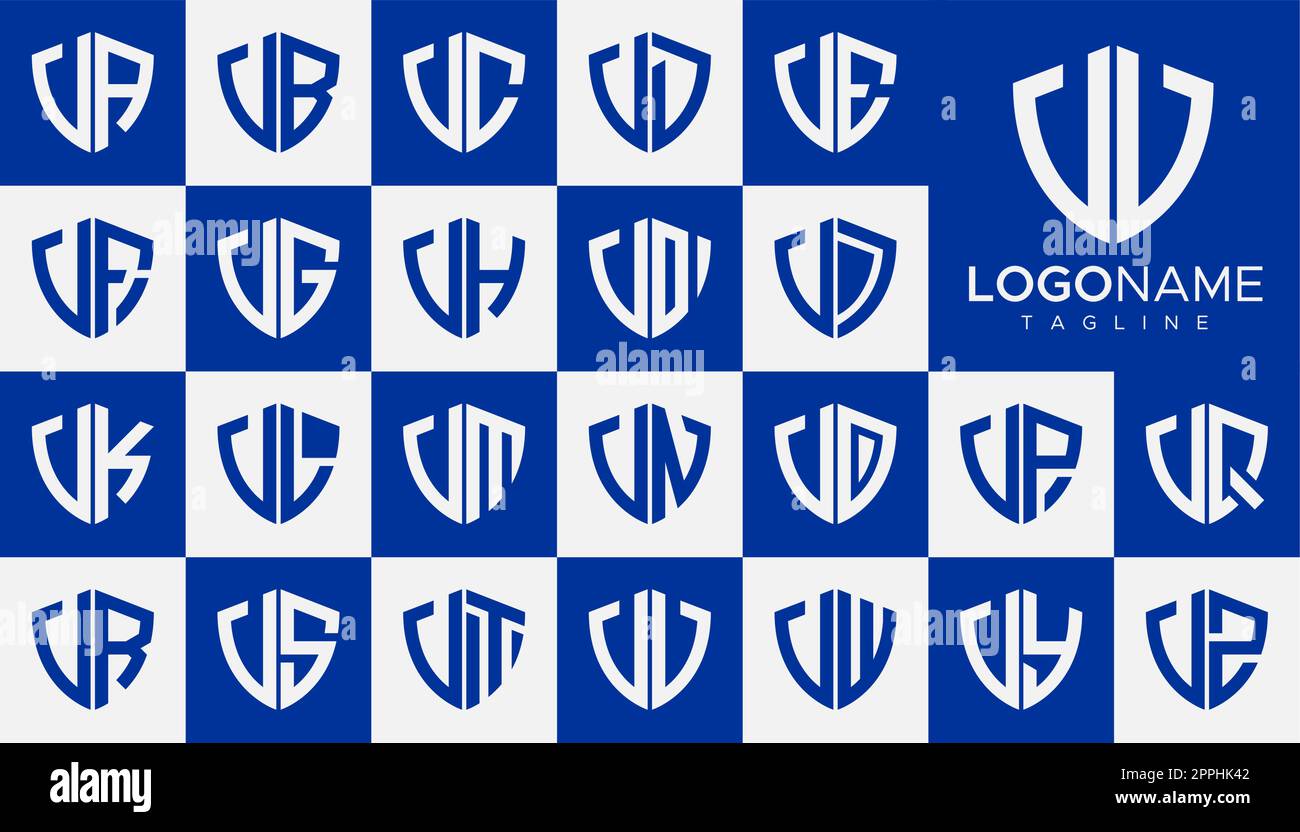 Set of shield V letter logo design vector. Simple security V logo ...