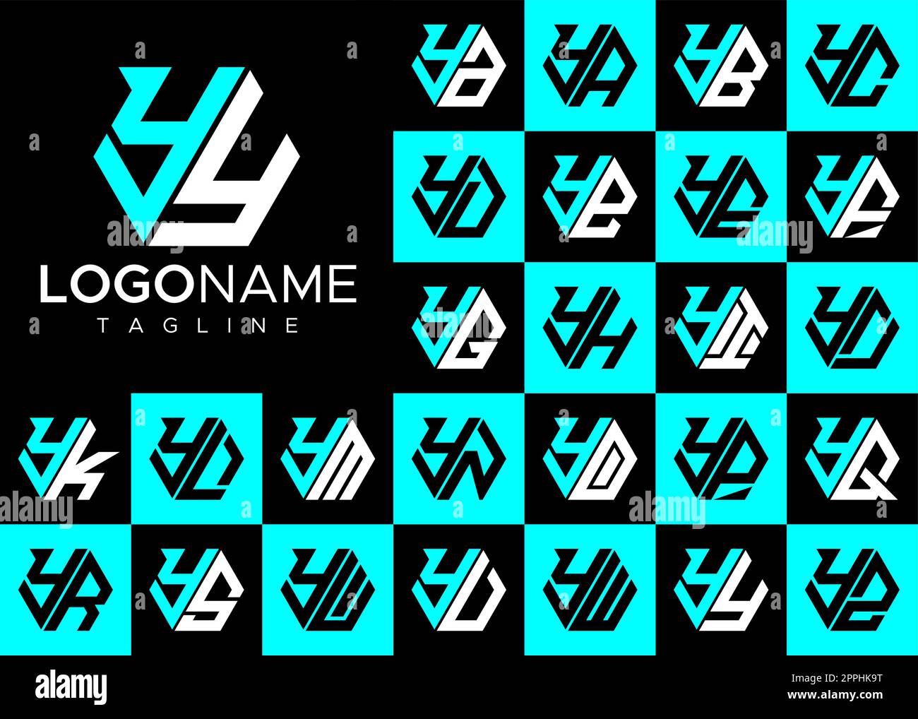 Set of hexagon Y letter logo design. Modern letter Y logo template ...