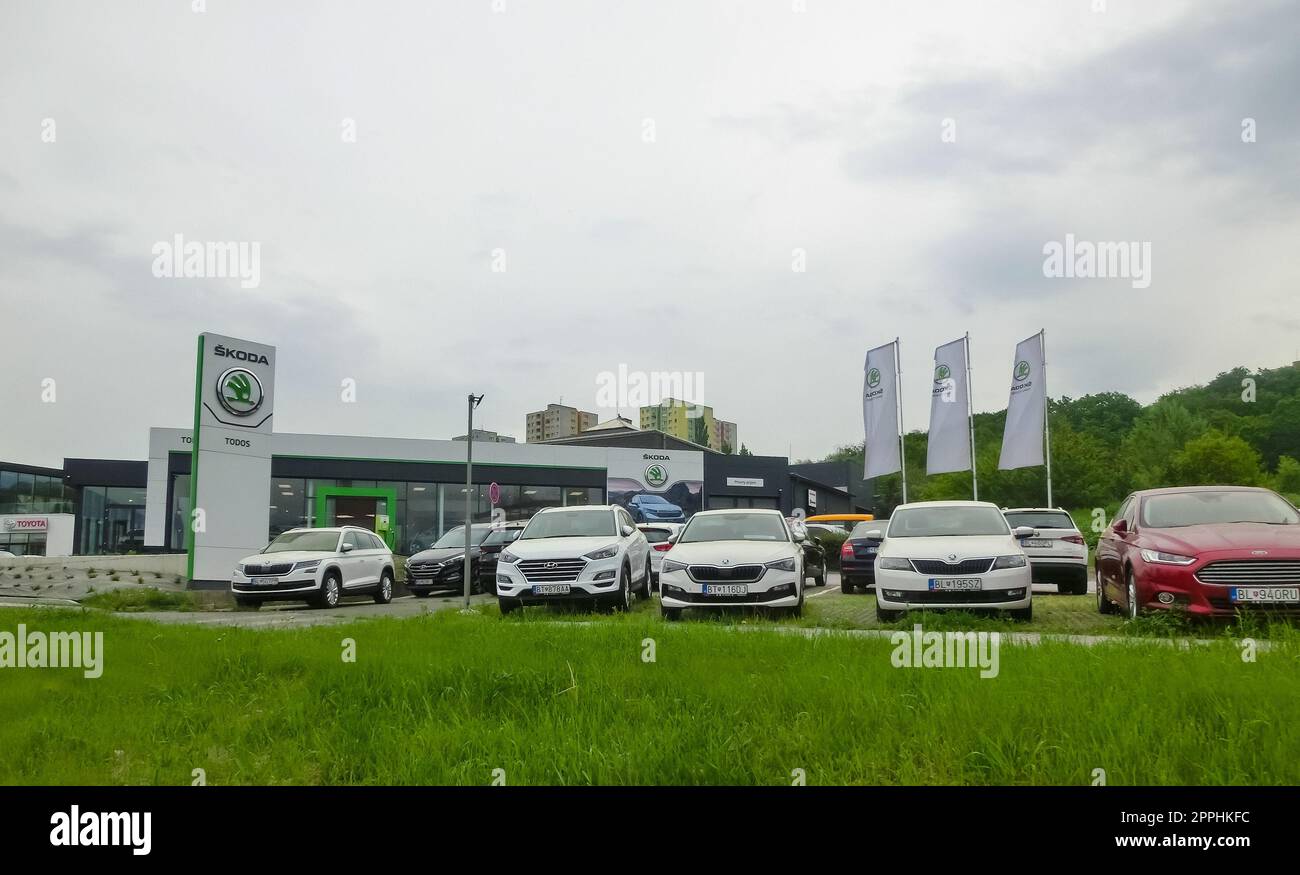 Company store building with an emblem of Skoda Auto, Czech automobile ...