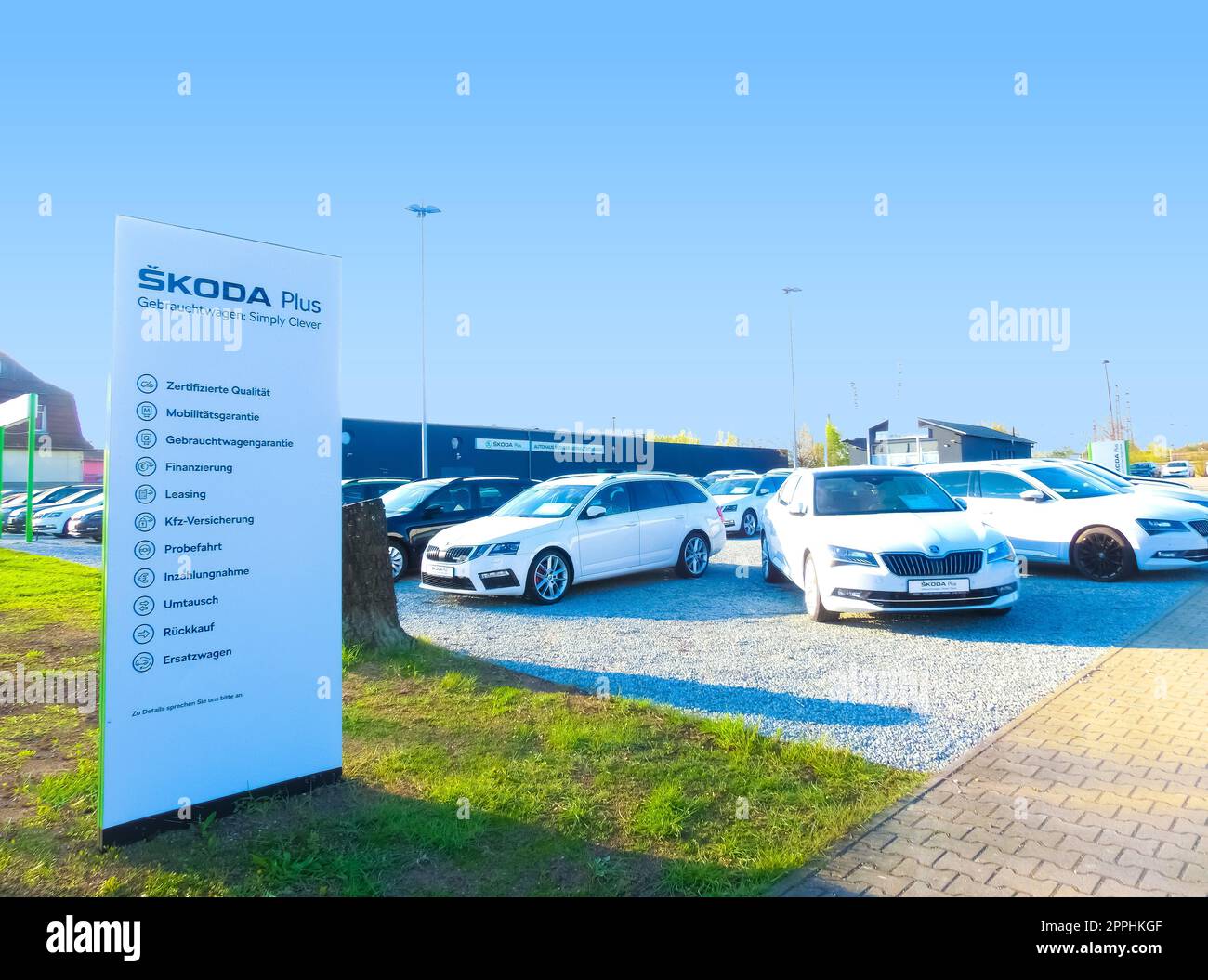 Company store building with an emblem of Skoda Auto, Czech automobile ...