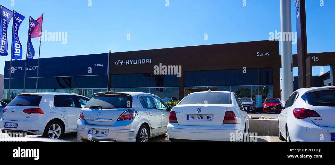 Antalya, Turkey - September 17, 2022: Hyundai logo on the showroom ...