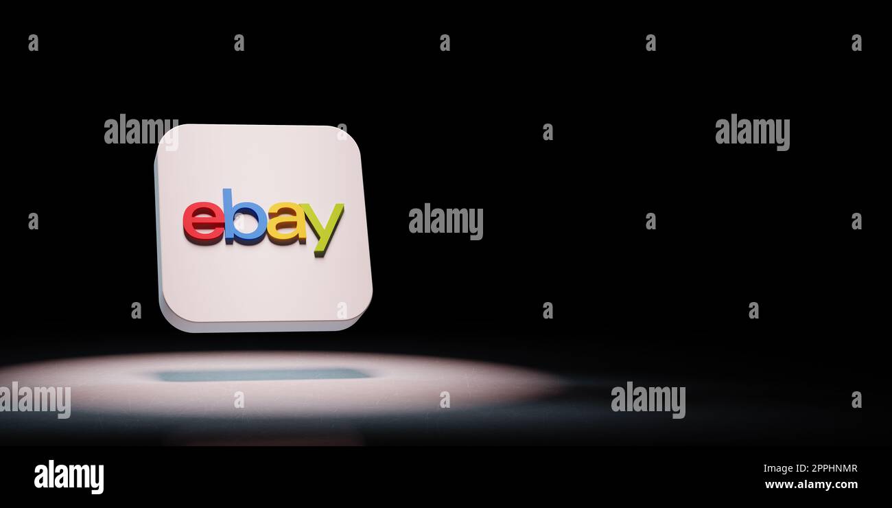 Ebay App Icon 3D Symbol Shape Spotlighted on Black Background with Copy ... Ebay App Icon 3D Symbol Shape Spotlighted on Black Background with Copy ...