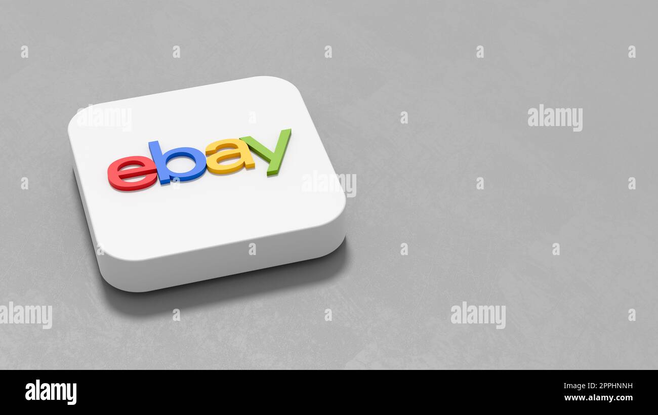 Ebay App Icon 3d Symbol Shape On Plastered Gray Background With Copy Space 3d Illustration Stock