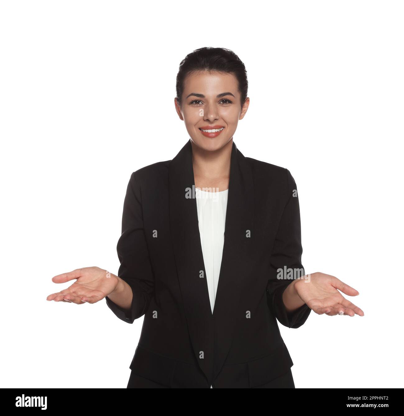 Portrait of hostess in uniform on white background Stock Photo - Alamy