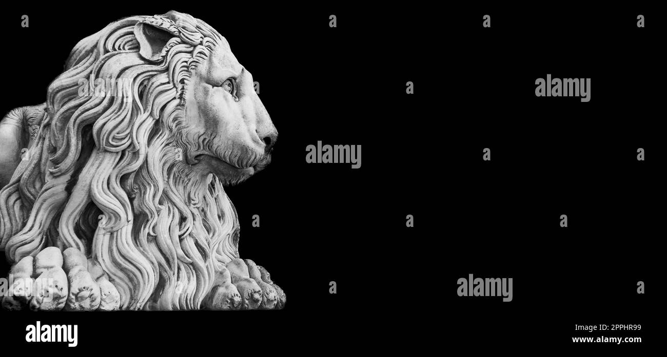 Antique lion statue , made of stone, with copy space. Concept security ...