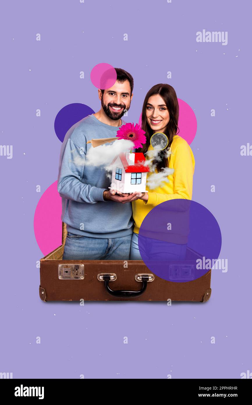 Picture collage artwork image illustration of happy cute family hold ...