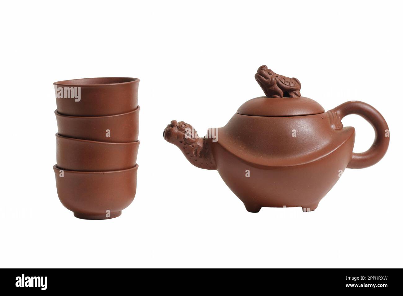 Vintage Asian Tea Pot and Cups Isolated on White Background Stock Photo ...