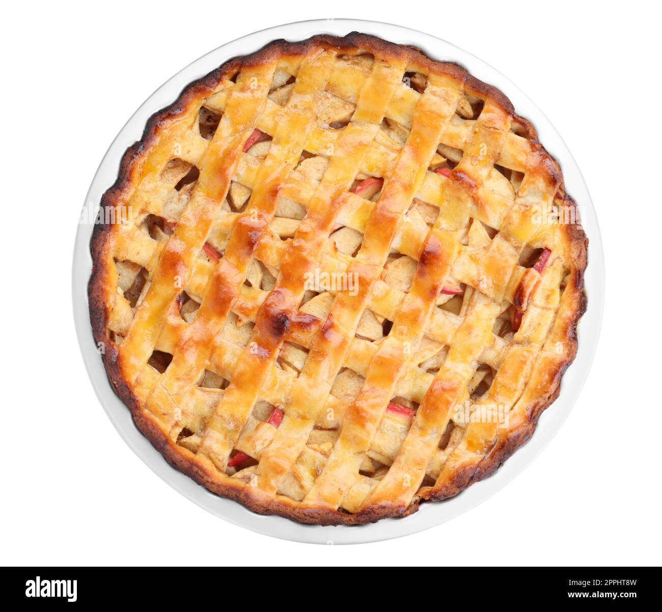 Delicious traditional apple pie isolated on white, top view Stock Photo ...