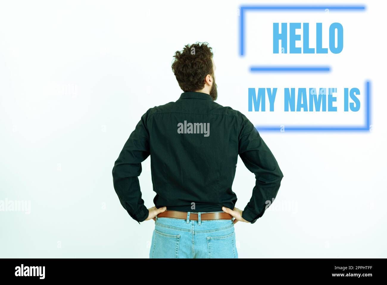 Hand writing sign Hello My Name Is. Business idea introducing yourself ...