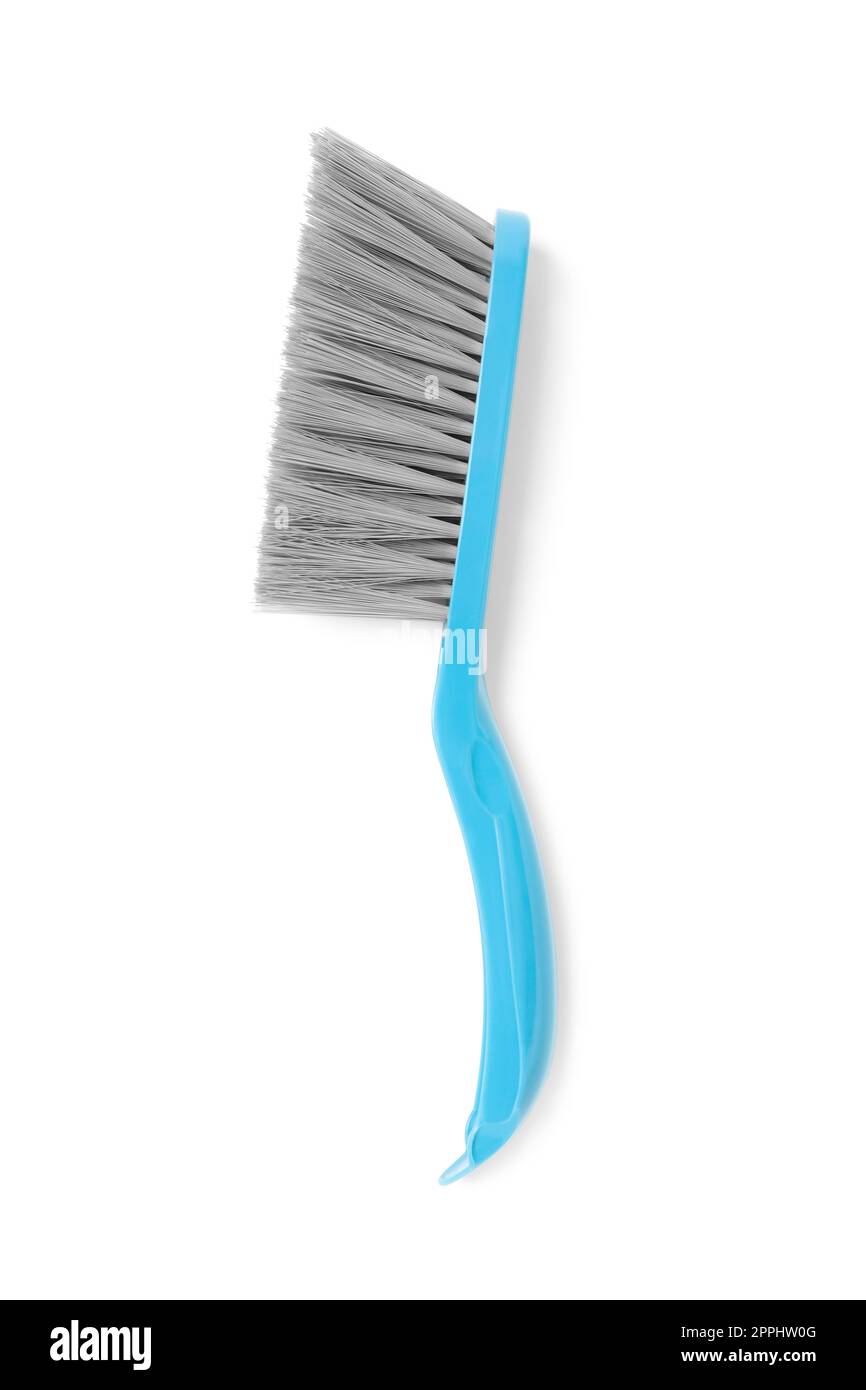 Plastic hand broom on white background, top view Stock Photo - Alamy