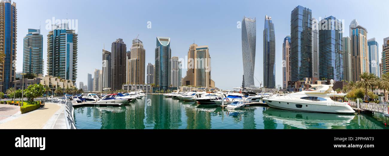 Dubai Marina skyline yacht harbor architecture travel panorama in ...