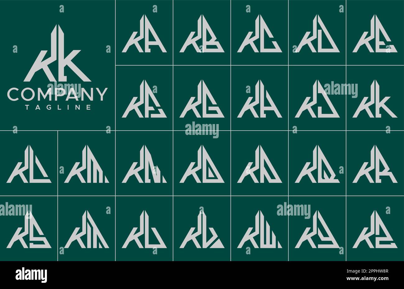 Modern triangle letter K logo design template set. Simple line K ...