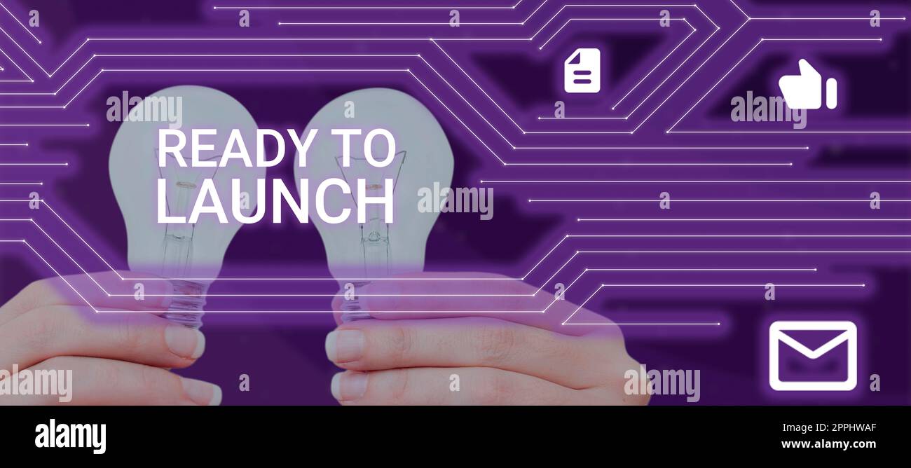 Hand writing sign Ready To Launch. Business concept an event to ...