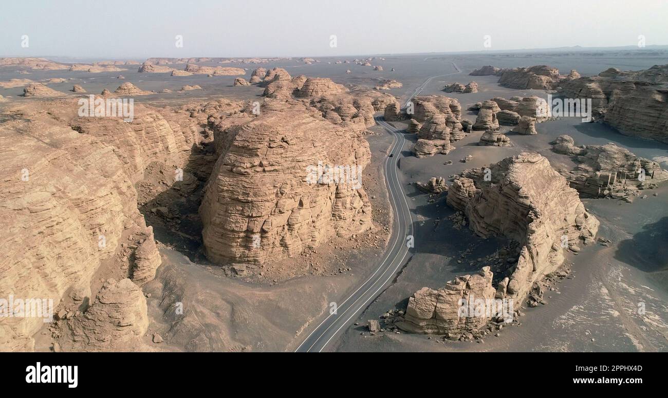 HAMI, CHINA - APRIL 21, 2023 - An aerial photo shows the highway ...