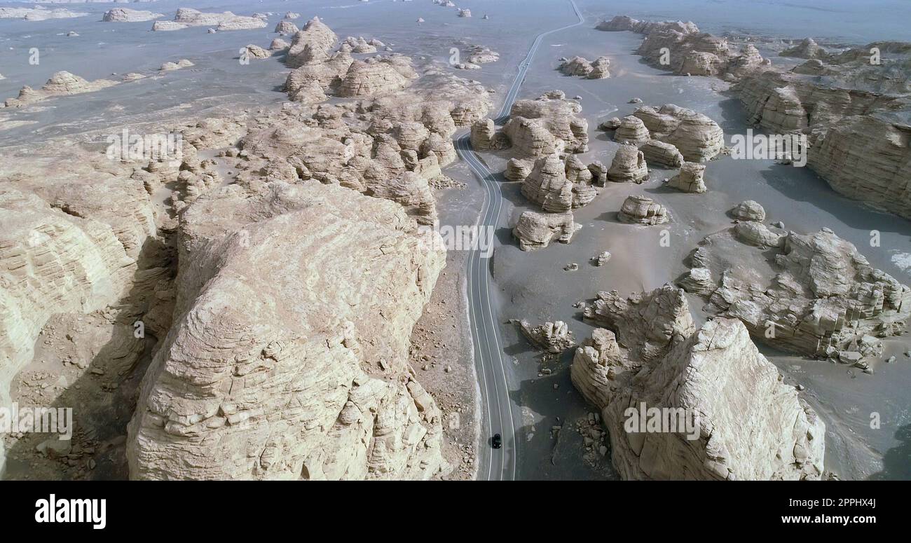 HAMI, CHINA - APRIL 21, 2023 - An aerial photo shows the highway ...