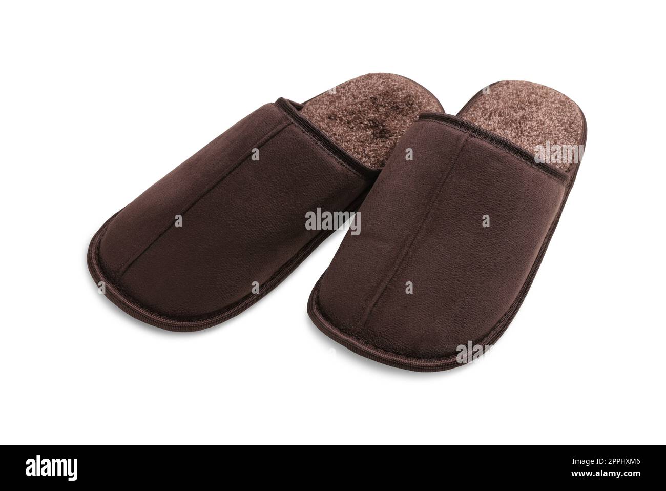 Pair of brown slippers on white background Stock Photo - Alamy