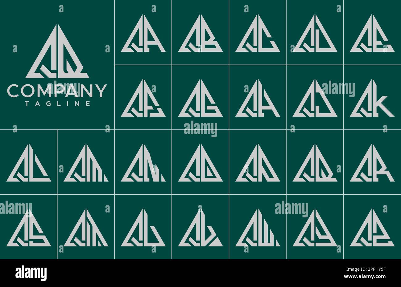 Modern triangle letter Q logo design template set. Simple line Q ...