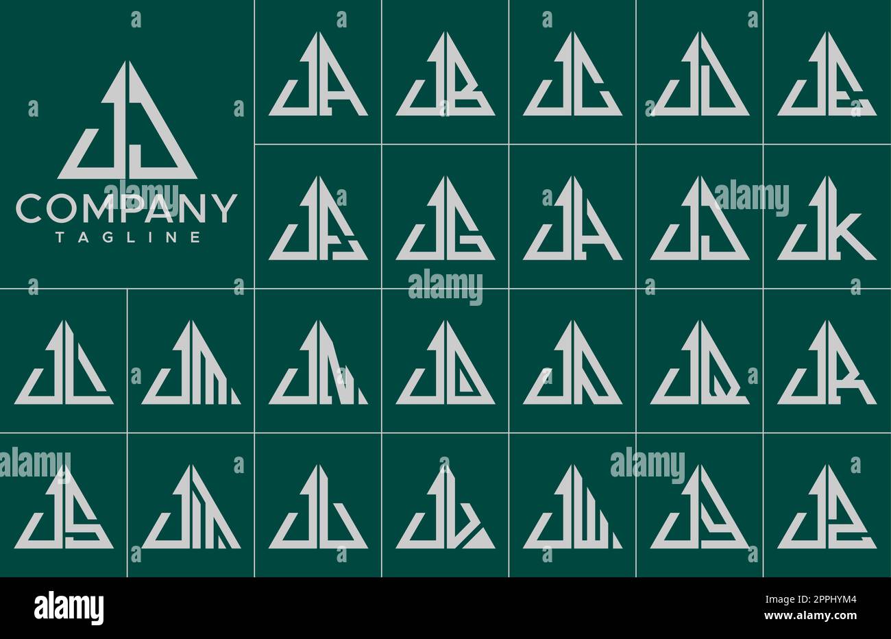 Modern triangle letter J logo design template set. Simple line J ...