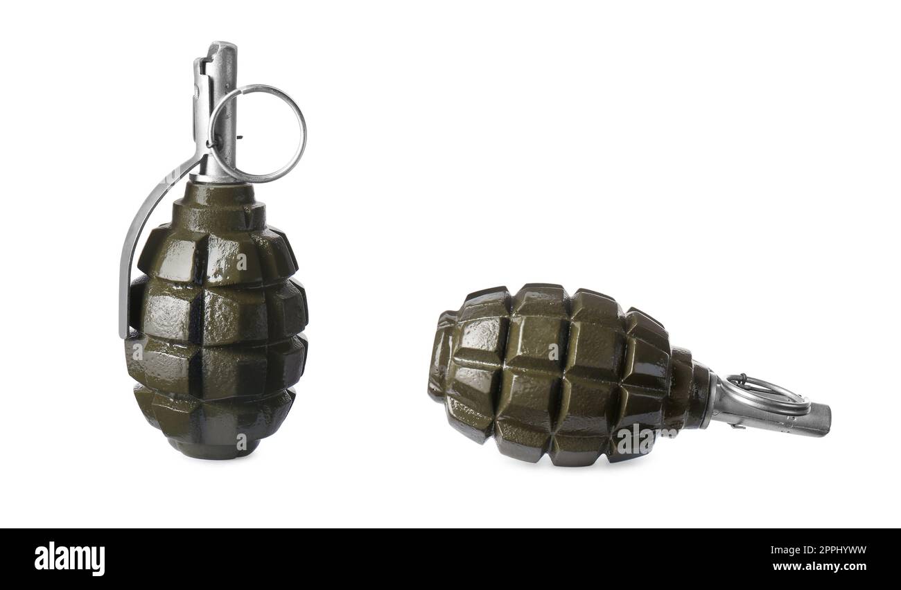 Two hand grenades on white background, collage Stock Photo - Alamy