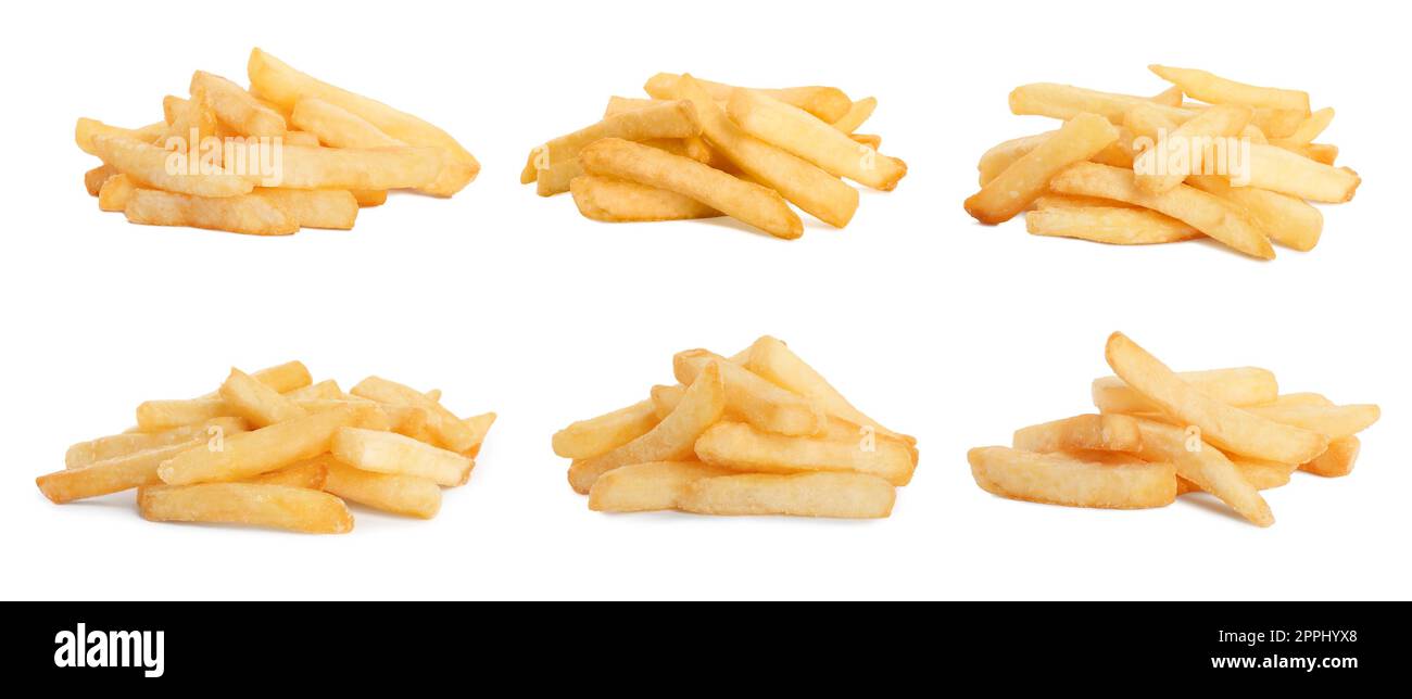 Set of delicious french fries on white background. Banner design Stock ...