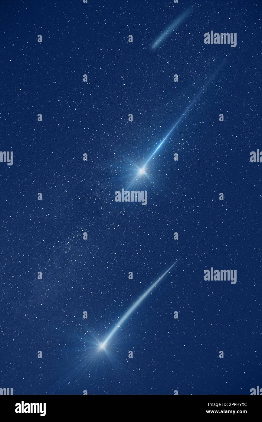 Beautiful view of shooting stars in night sky Stock Photo - Alamy