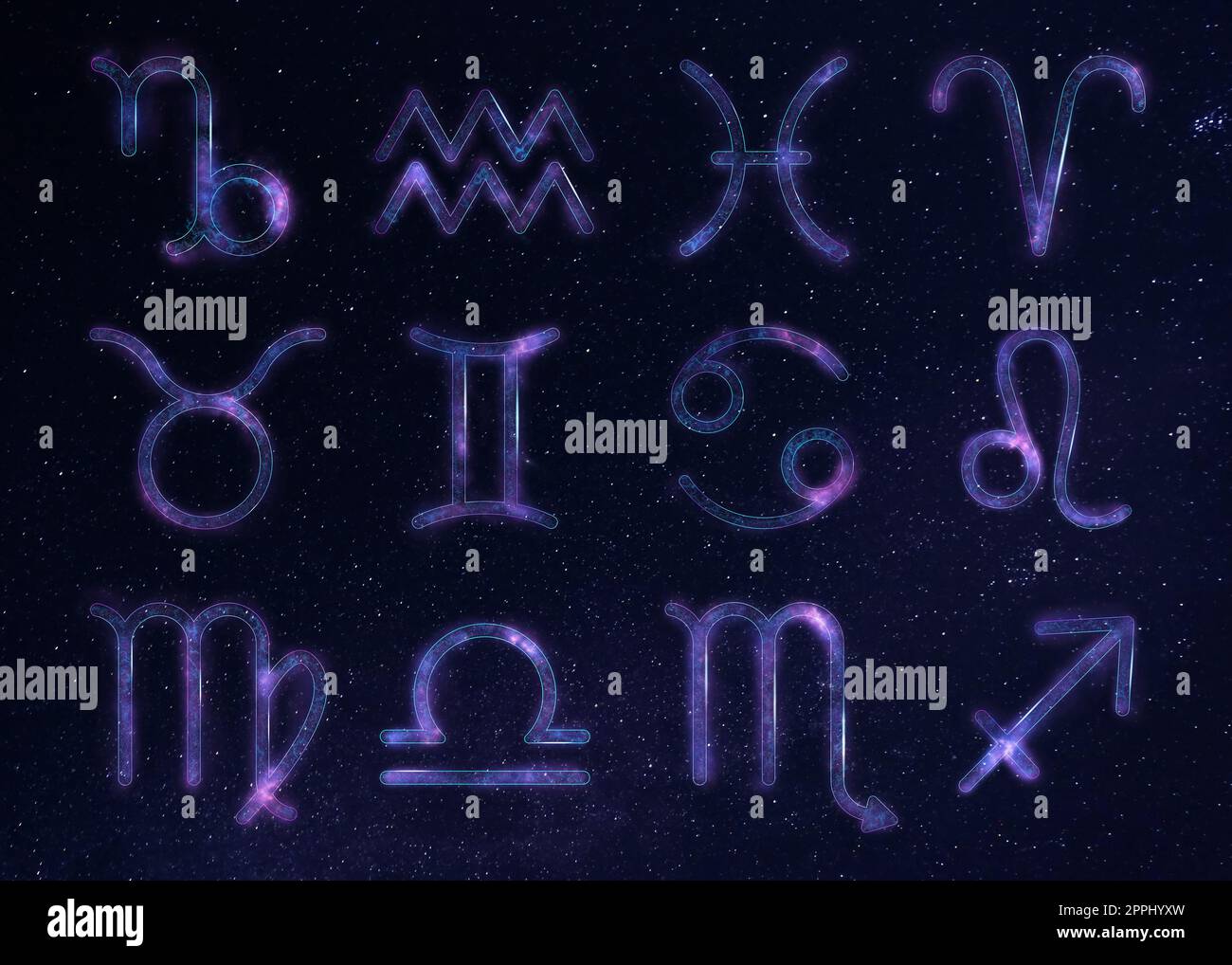 Collection of astrological signs in night sky with beautiful sky Stock ...