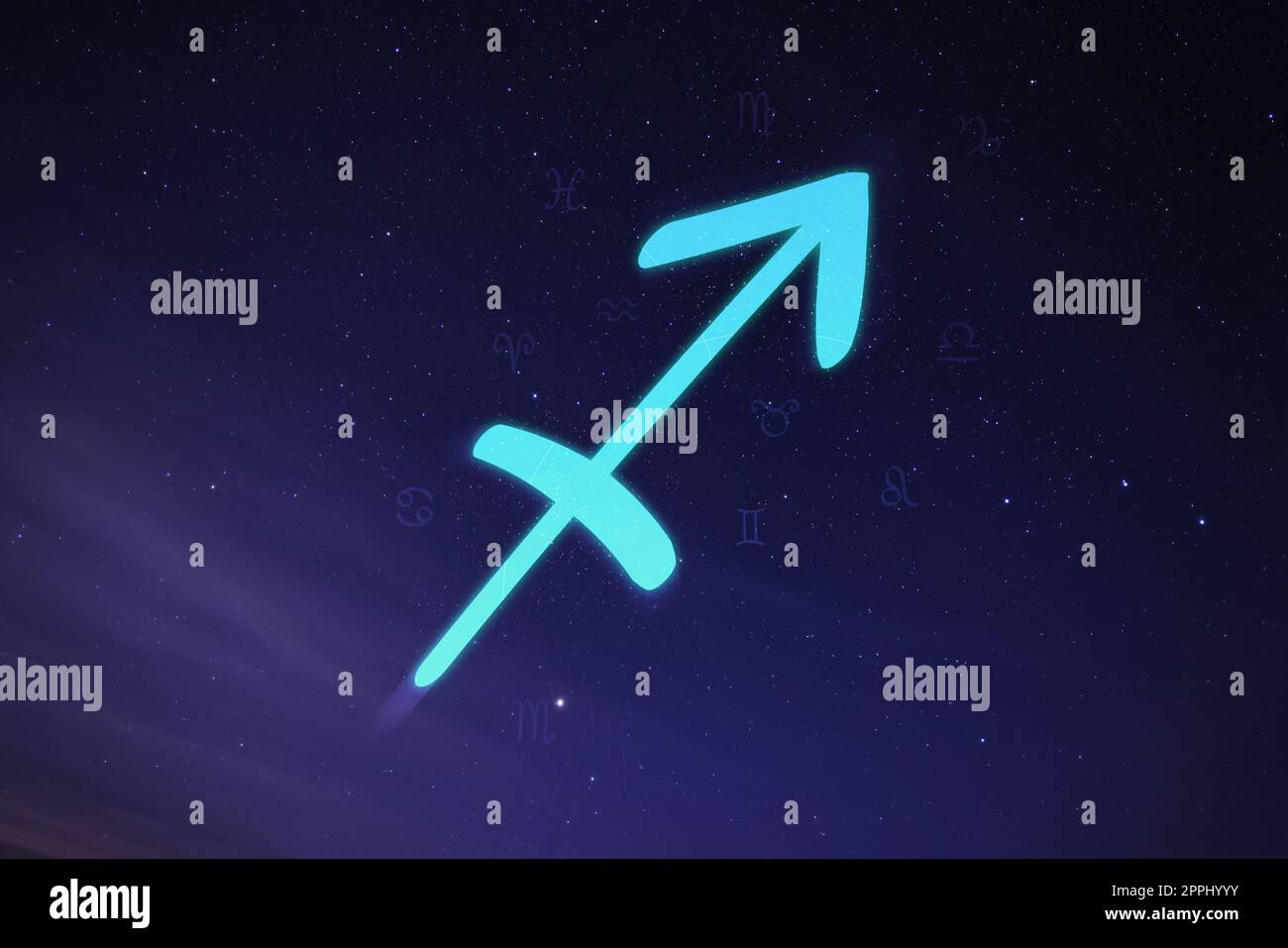 Sagittarius astrological sign in night sky with beautiful sky Stock ...
