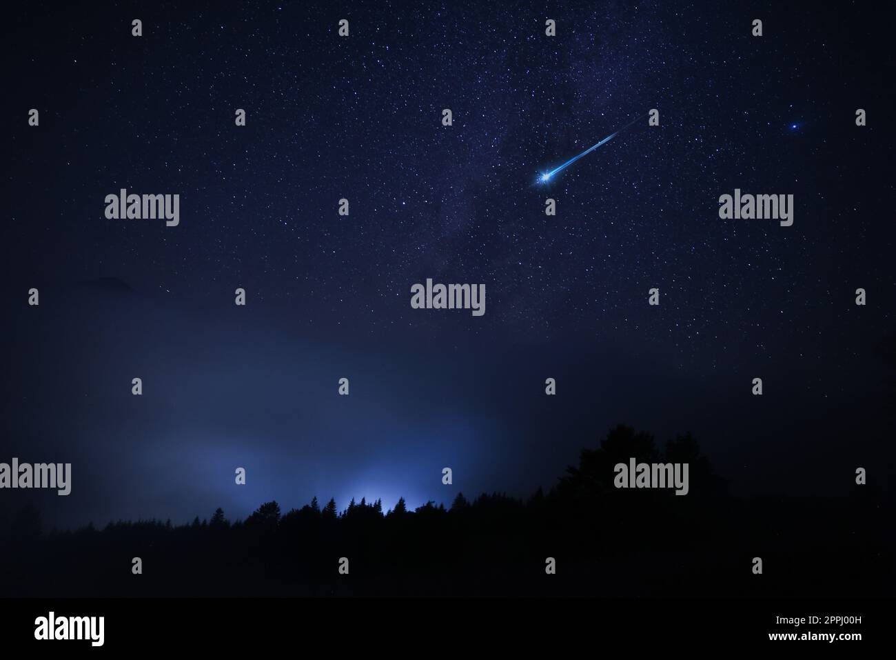 Beautiful view of shooting star in night sky Stock Photo - Alamy