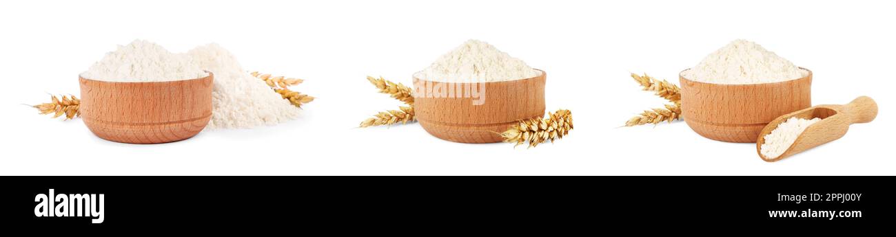 Set with wheat flour on white background. Banner design Stock Photo - Alamy