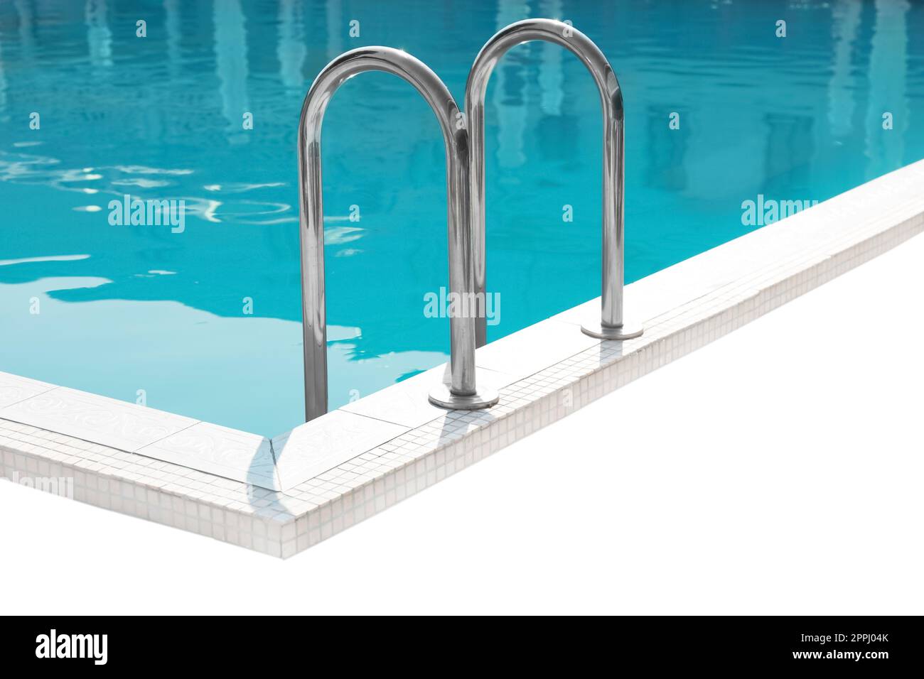 Modern swimming pool with ladder isolated on white Stock Photo - Alamy