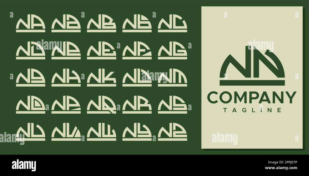 Abstract half circle letter N logo design set. Modern curve NN N letter ...