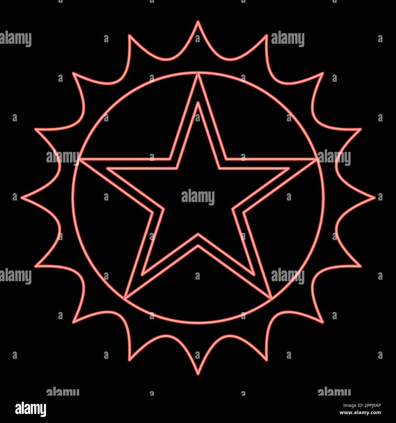 Neon star in circle with sharp edges red color vector illustration ...