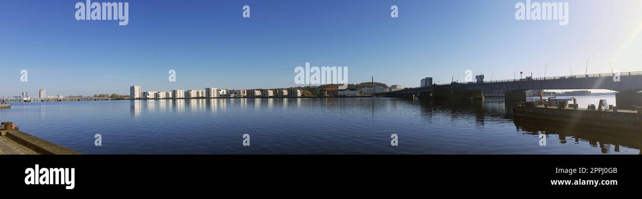 Panoramic view of the Aalborg city harbour pier Stock Photo - Alamy