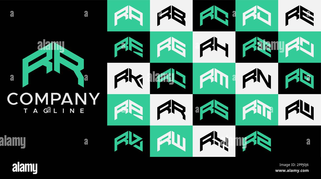 Upward arrow letter R logo design template set. Abstract line RR R ...