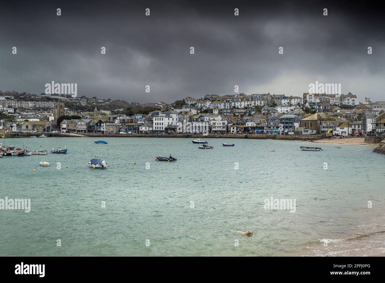 UK weather. A rainy chilly miserable day in the historic seaside town ...