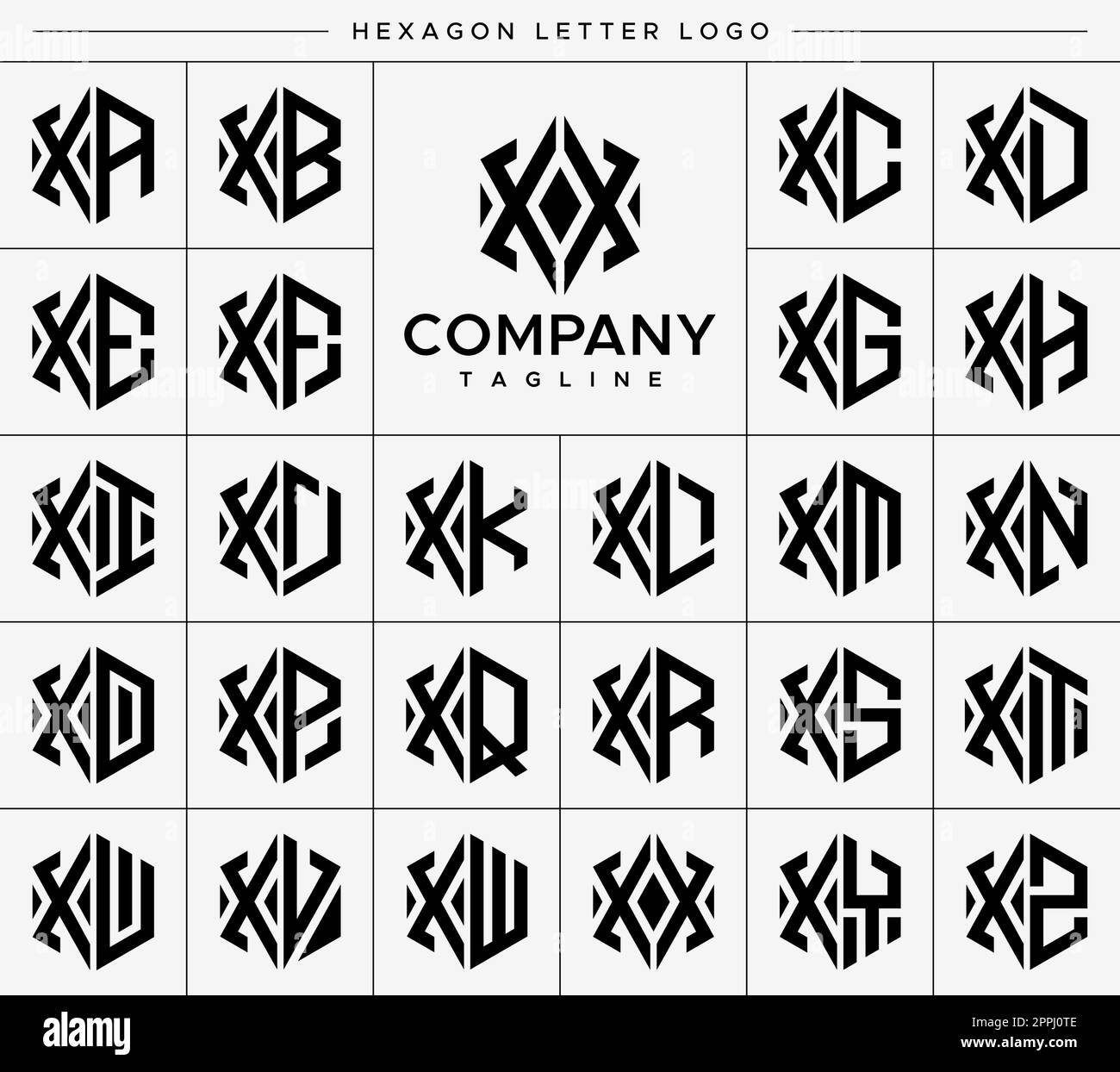 Modern hexagon X letter logo design vector set. Hexagonal XX X logo ...