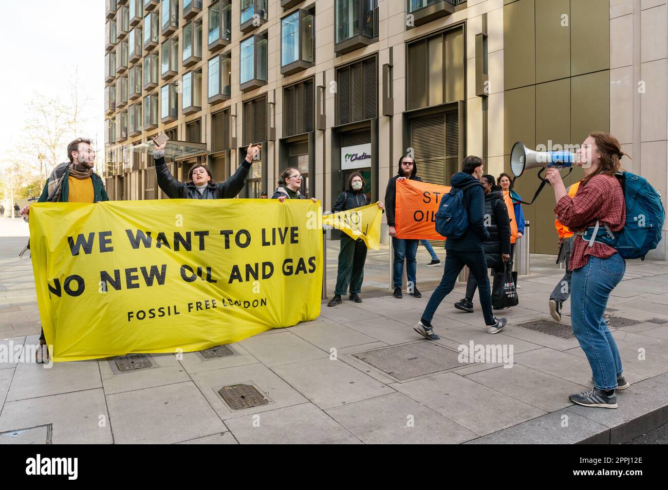 London, UK. 24 April 2023. Fossil Free London run a people's picket at ...