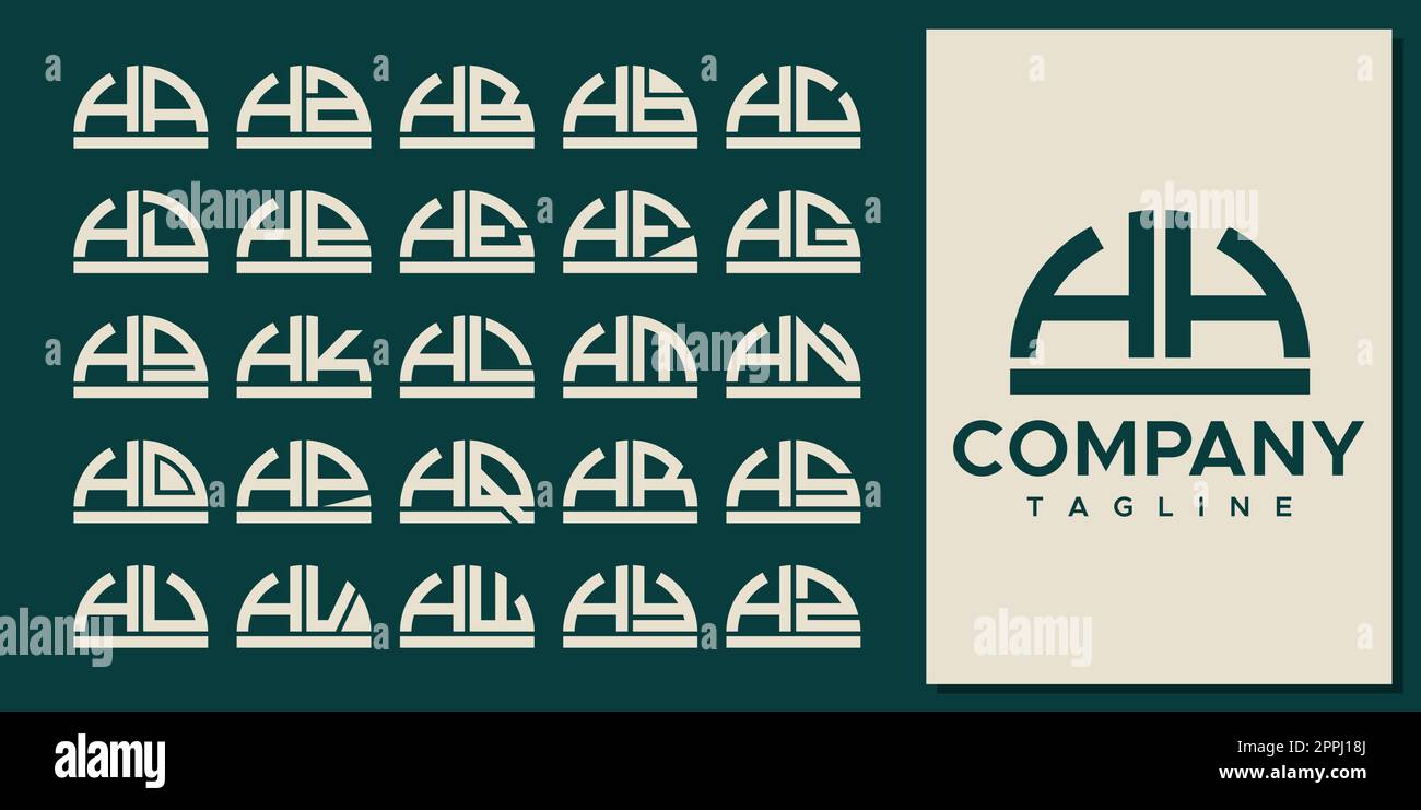 Abstract half circle letter H logo design set. Modern curve HH H letter ...