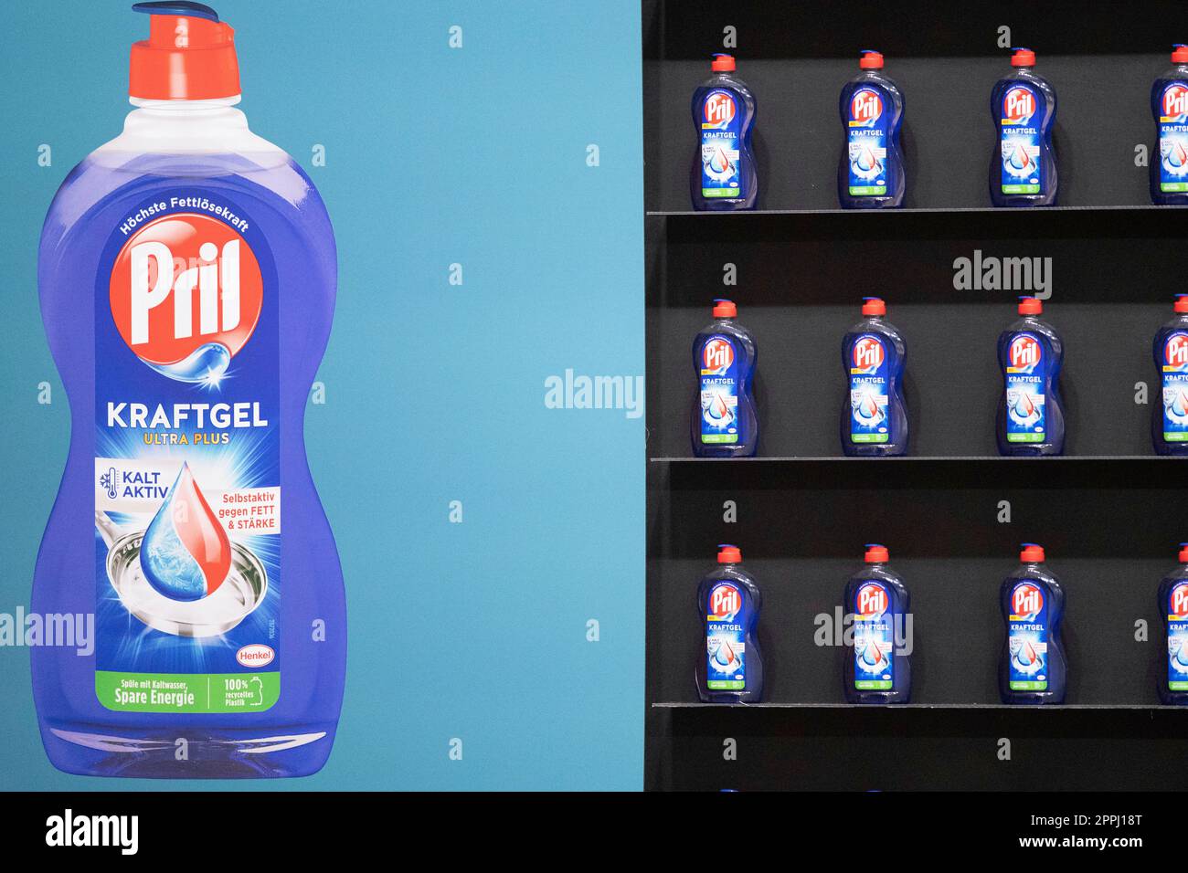 Dusseldorf, Deutschland. 24th Apr, 2023. Advertising installation for ...