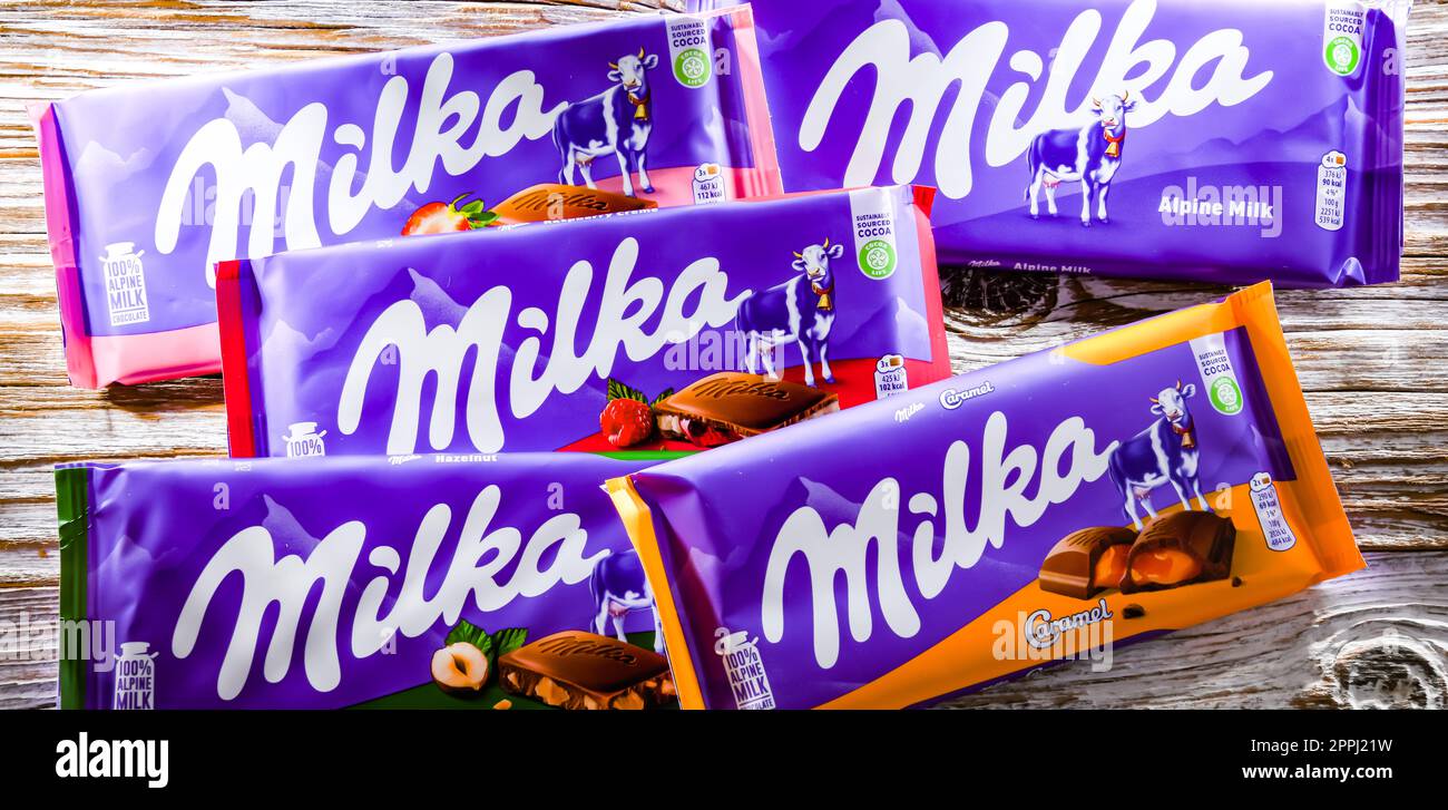 Assorted Milka chocolates Stock Photo - Alamy