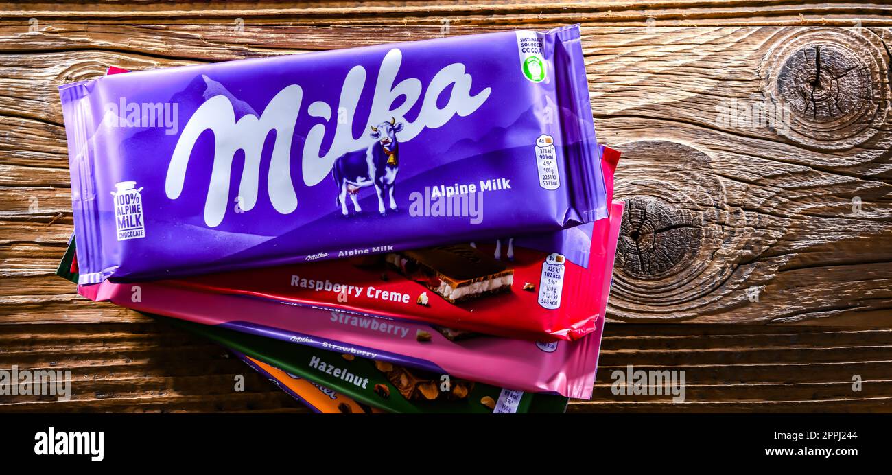 Assorted Milka chocolates Stock Photo - Alamy