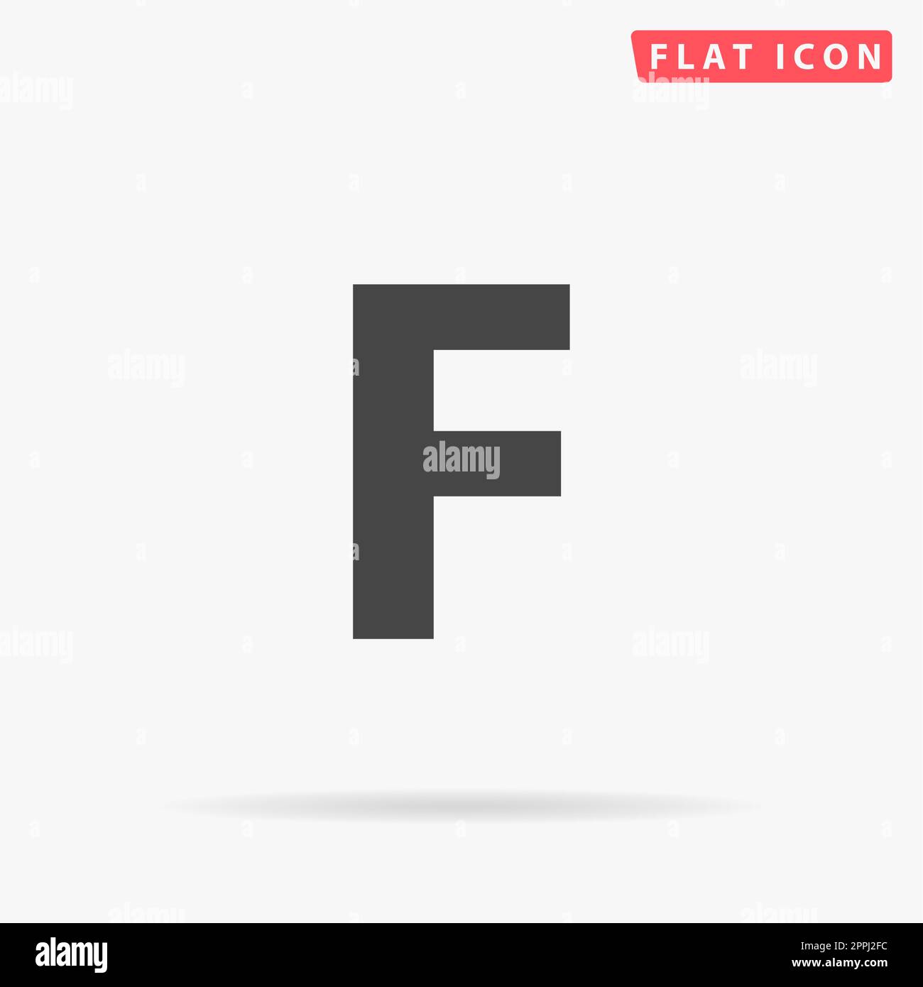 Letter F. Simple flat black symbol with shadow on white background ...