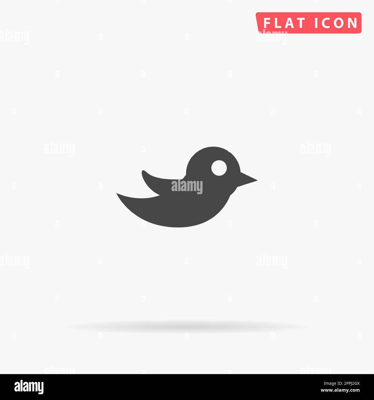 Bird. Simple flat black symbol with shadow on white background. Vector ...