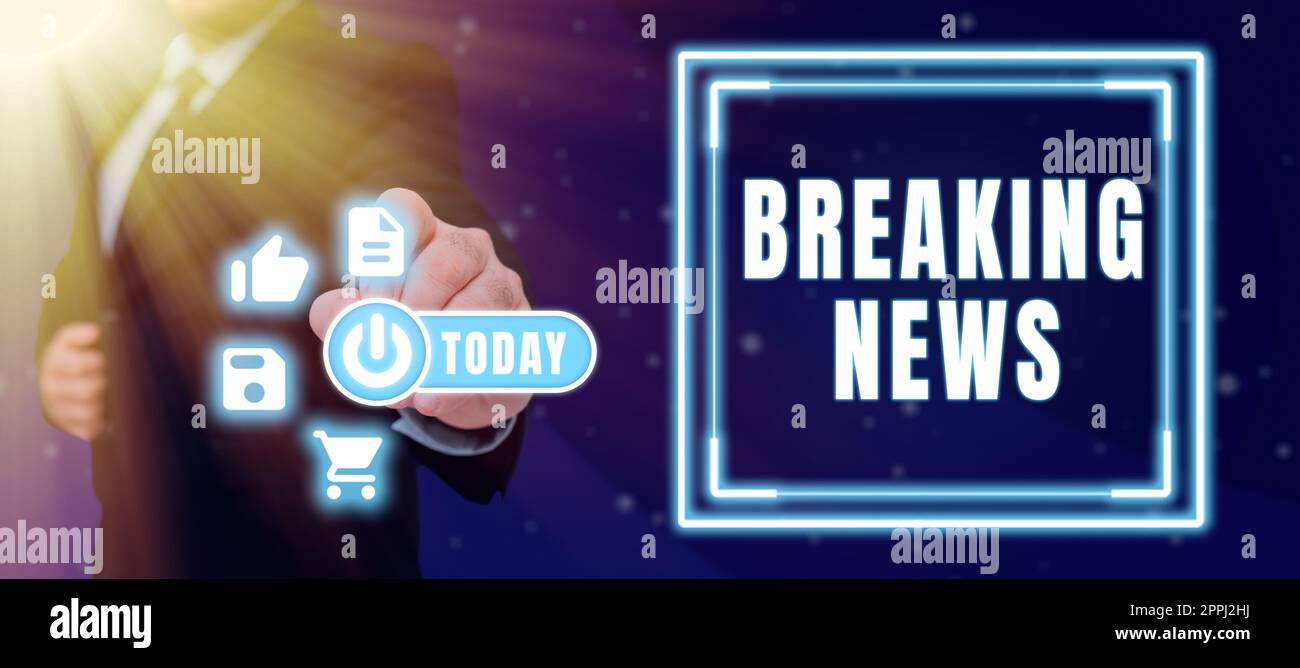 Sign displaying Breaking News. Concept meaning newly received current ...