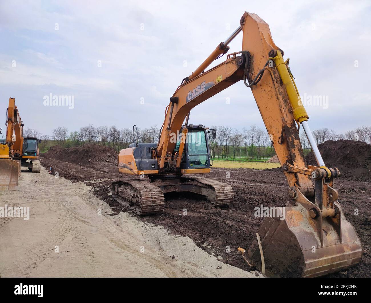 Kiyv, Ukraine - August 30, 2020: Excavator parked at the construction ...
