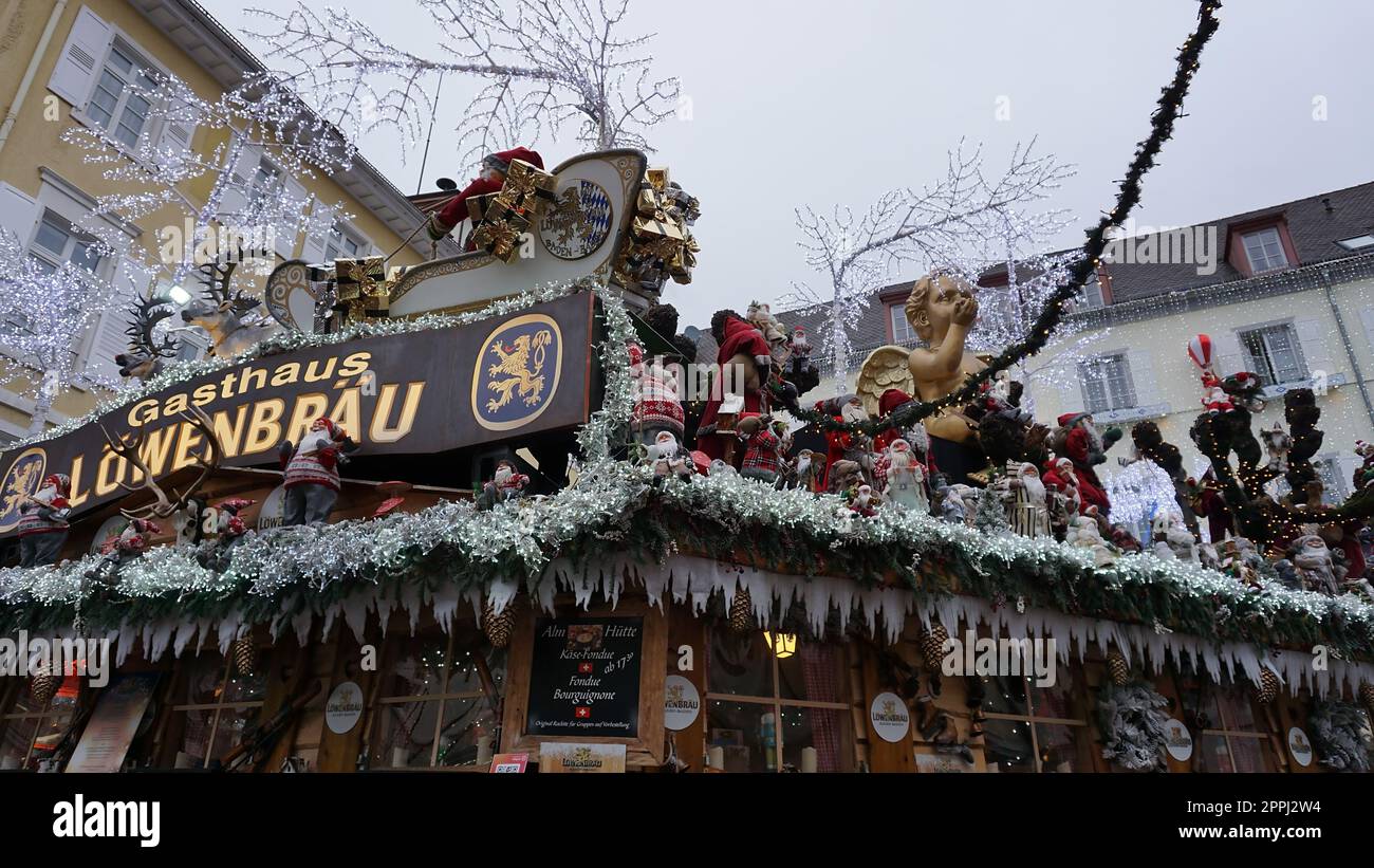 German Lowenbrau beer garden in Baden-Baden in the evening Stock Photo ...